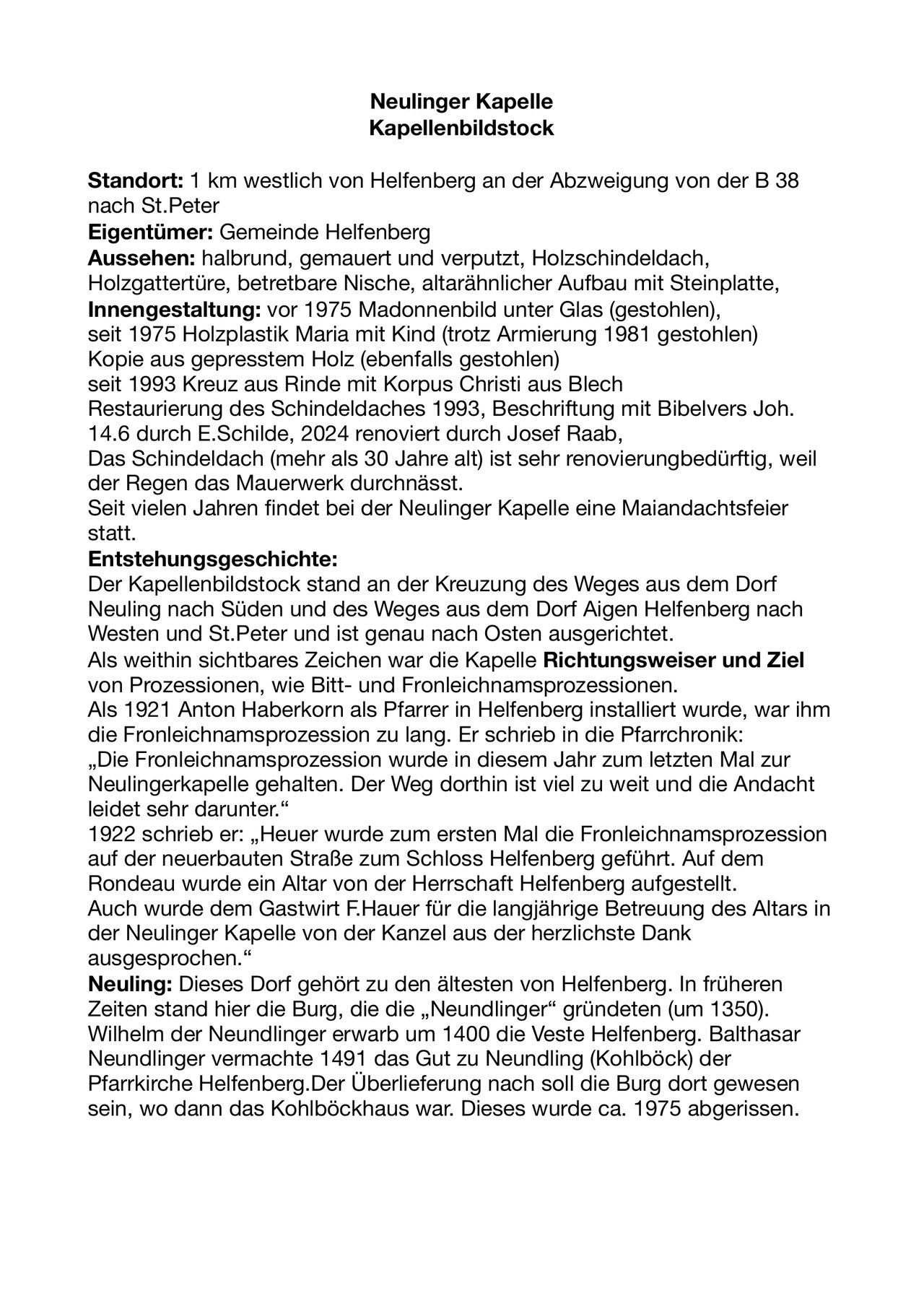 Die Neulinger Kapelle